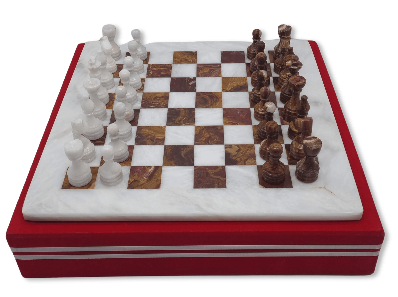 Elegant Red & White Onyx Chess Set | Chess World Australia