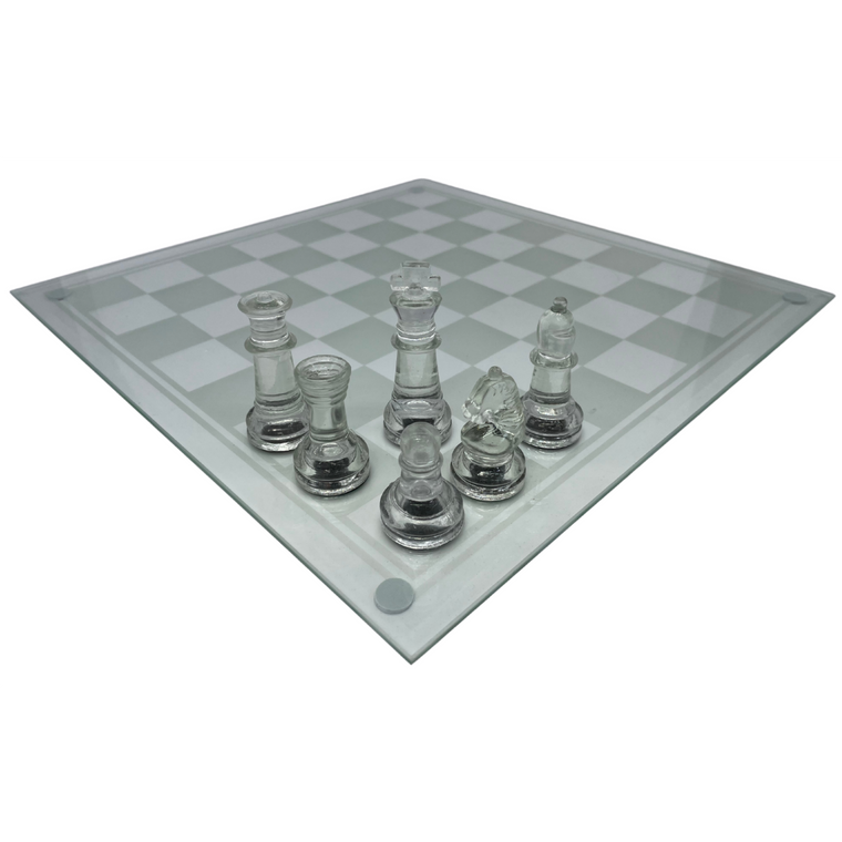 Glass Chess Set 35cm with Clear and Frosted pieces | Chess World