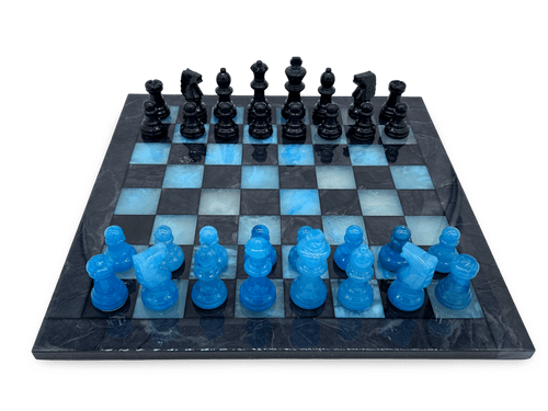 Midnight Tide Blue & Black Alabaster Chess Set | Chess World Australia