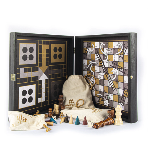 Classic Noir 5-in-1 Game Collection | Chess, Backgammon, Ludo, Snakes ...