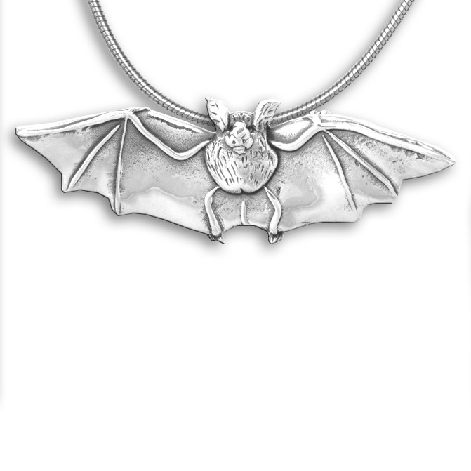 Sterling Silver Large Bat Pendant - Bat Jewelry