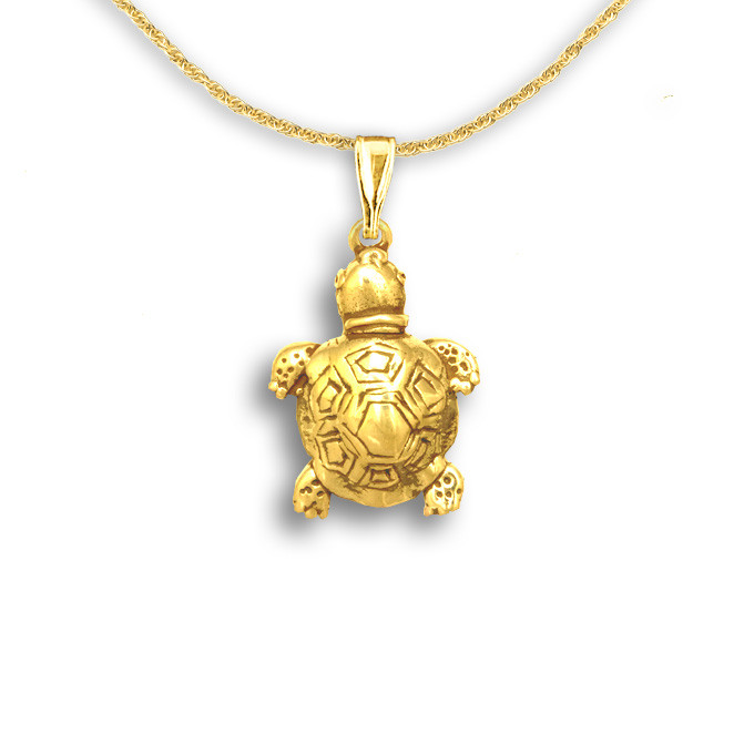 14K Solid Gold Turtle Small Pendant - Turtle Jewelry - Reptile Jewelry