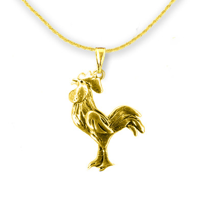 14K Solid Gold Rooster Pendant