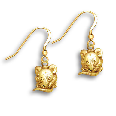 14K Solid Gold Mouse Earrings - Mouse Earrings - Mice Jewelry
