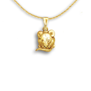 14K Solid Gold Mouse Small Pendant - Mouse Pendants - Mice Jewelry
