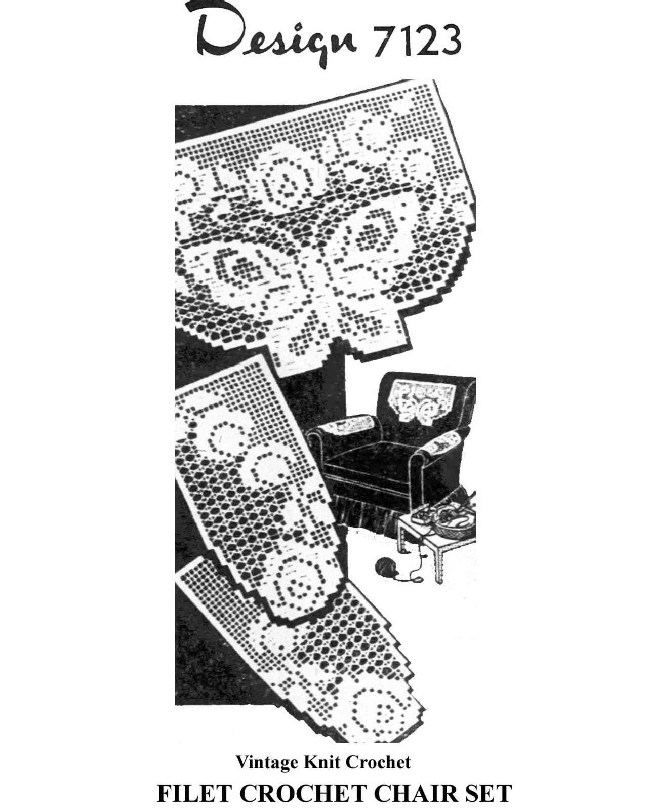 Vintage Butterfly Filet Crochet Pattern Chair Set Doily Buffet Laura
