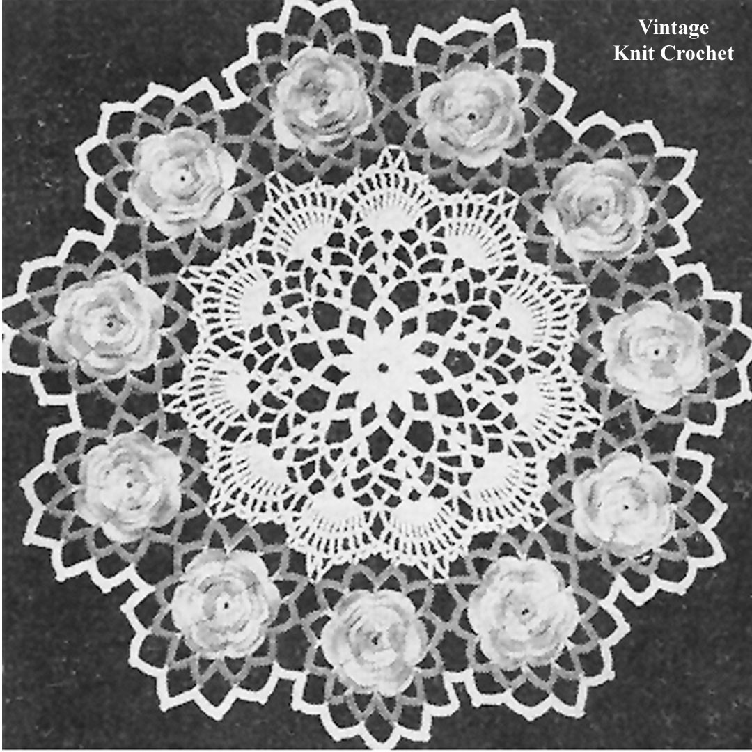 Crochet Irish Rose Doily pattern with motif border, Vintage Workbasket ...