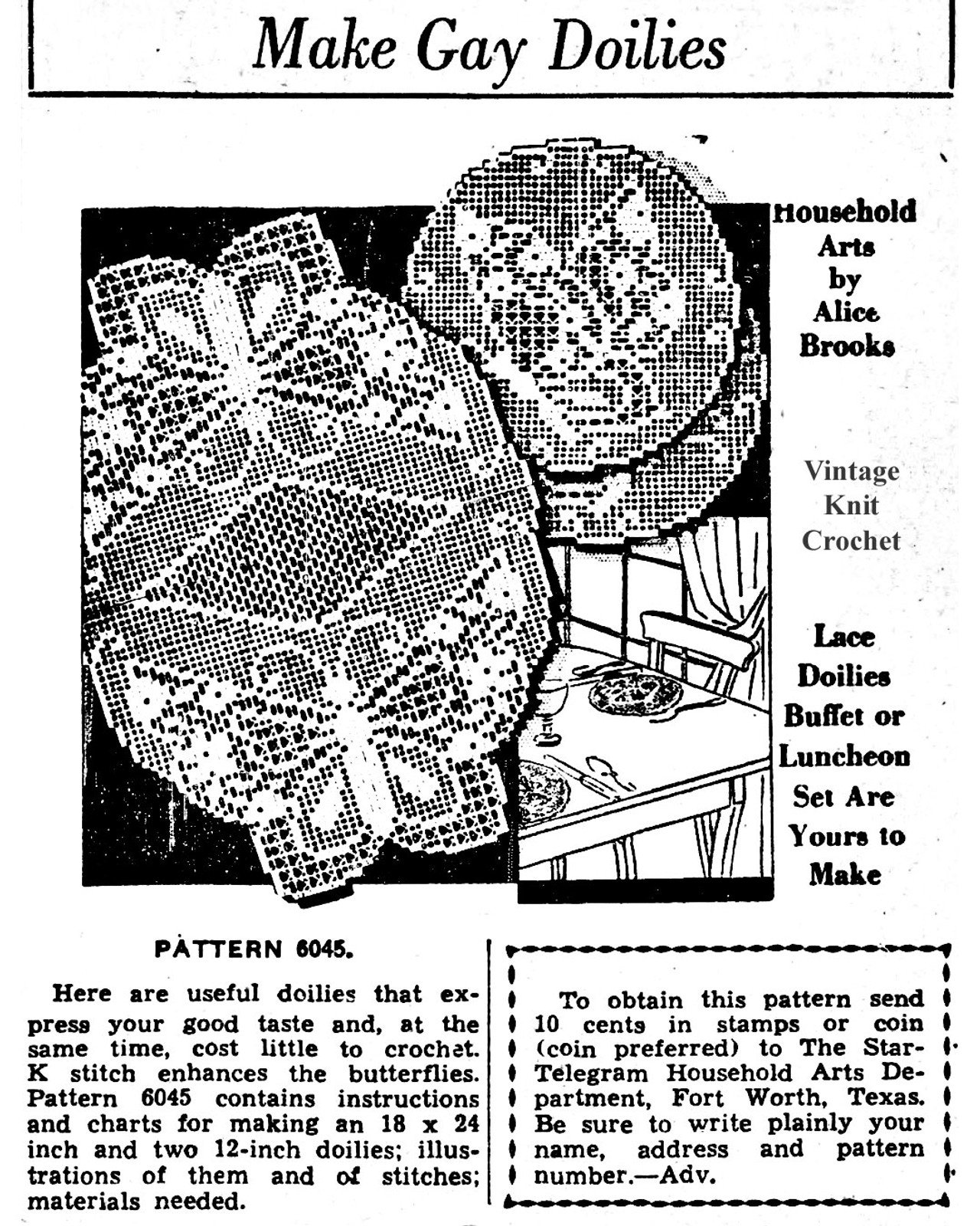 Filet Crochet Butterfly Doilies Pattern Oval Round Mail Order Design