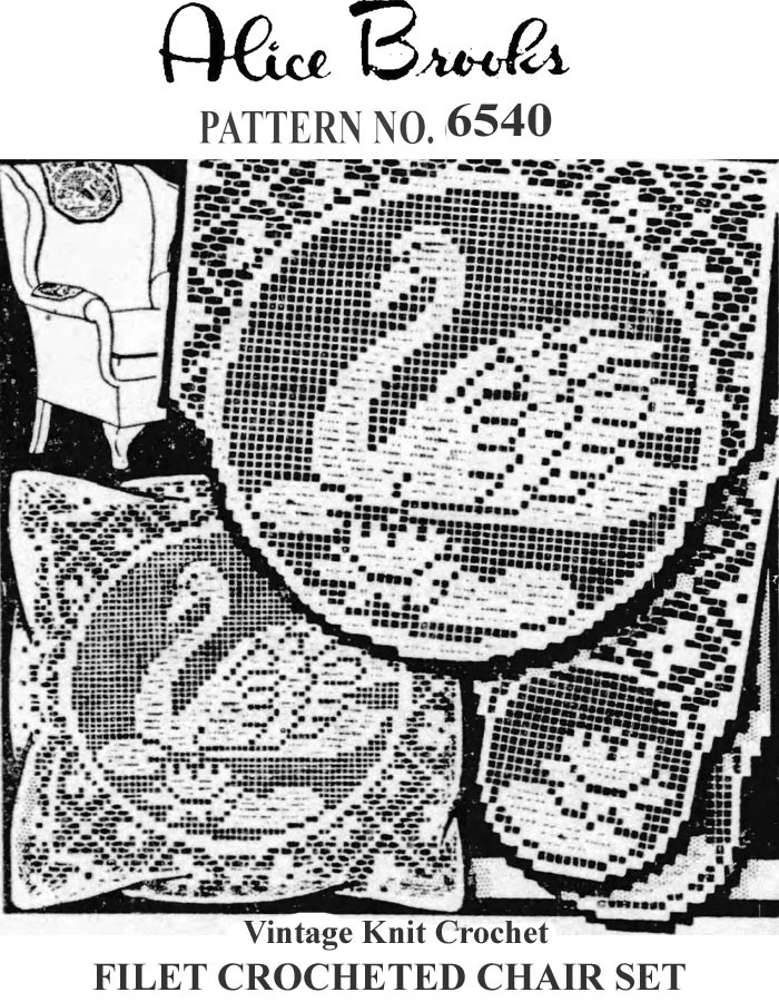 Swan Filet Crochet Chair Doily pattern Set Mail Order Design 3083 ...