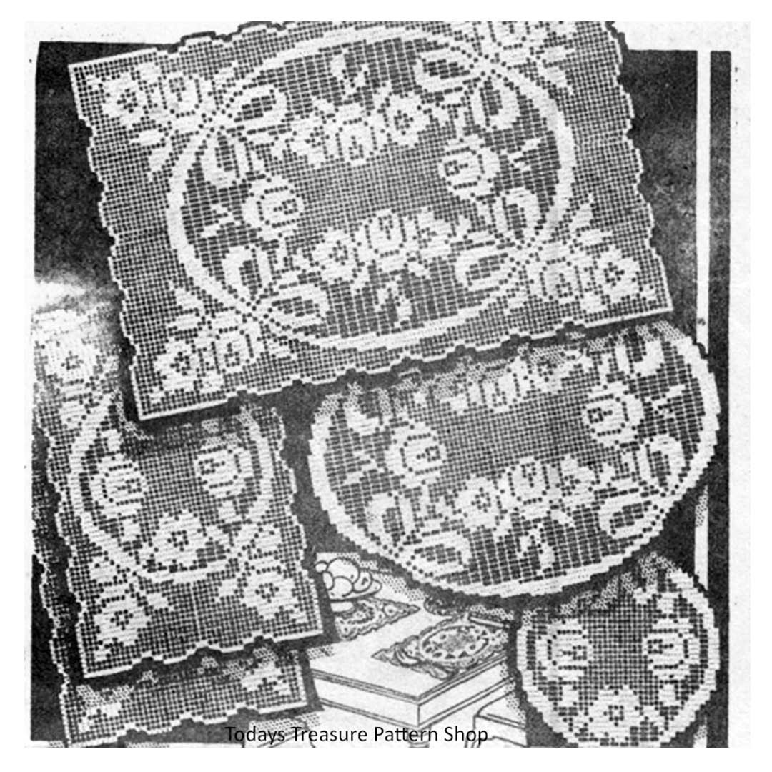 Filet Crocheted Dove Roses Chair Set Pattern Alice Brooks Design 6228