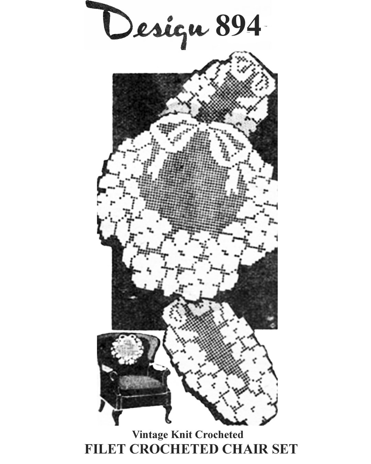 Peacock In Filet Crochet Chair Doily Pattern Set Vintage 1930s Alice