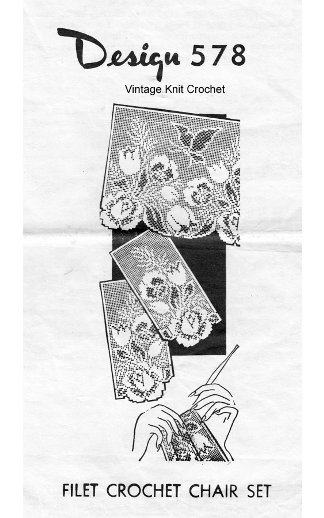 Filet Crochet Chair Doily Pattern Roses Pansies Tulip Butterfly Mail