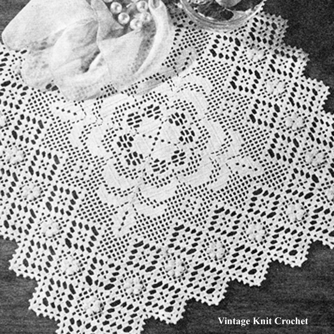 Filet Crochet Square Rose Doily Pattern