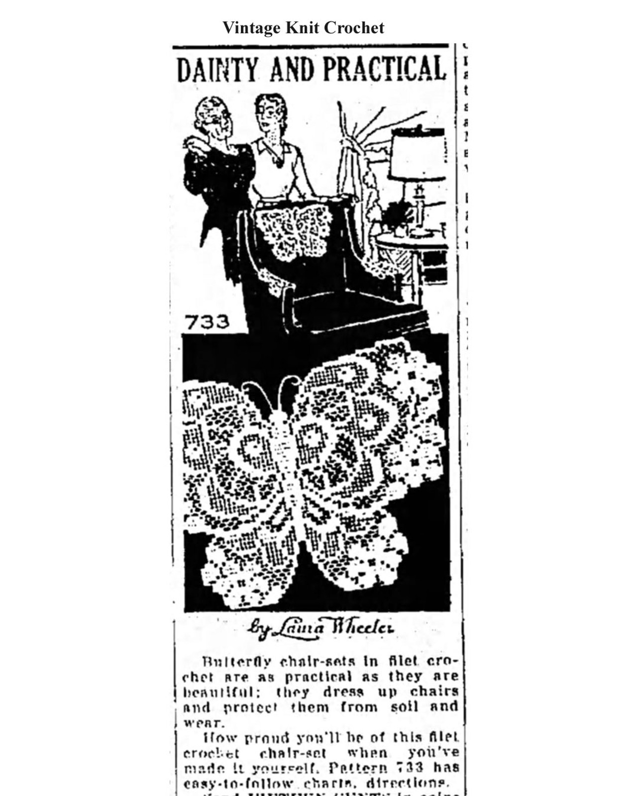Vintage Butterfly Filet Crochet Pattern Chair Set Doily Buffet Laura