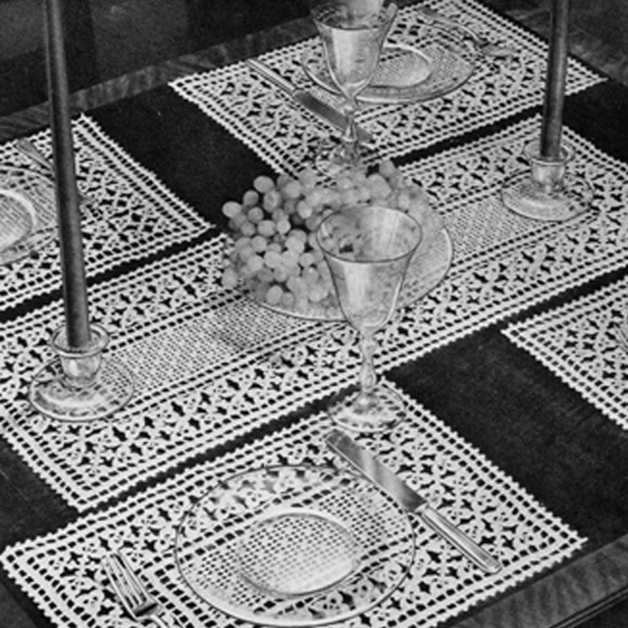 Filet Crochet Clover Leaf Doily Luncheon Set Placemats And Runner