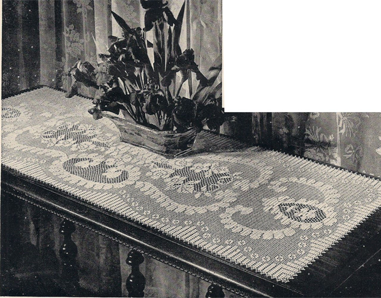 Floral Scroll Filet Crochet Runner Pattern Table Scarf