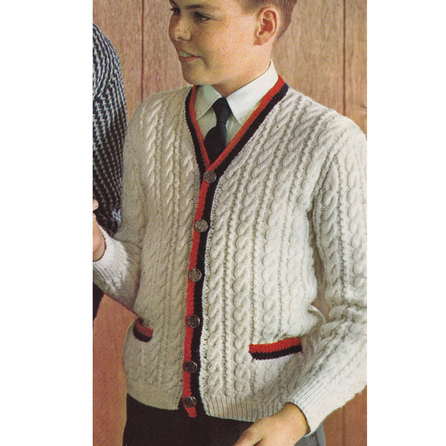 Boys Knitted Calbe Pullover and Cardigan Pattern, S-M-L