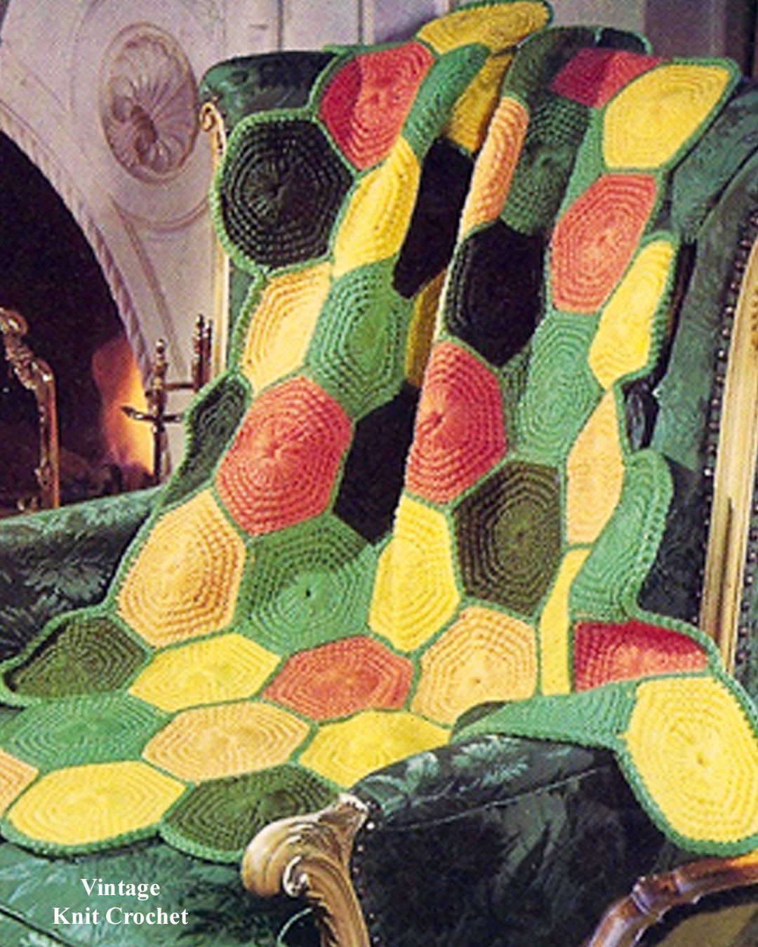 Crocheted Hexagon Flower Block Afghan Pattern