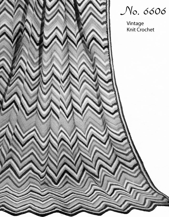 Vintage crochet chevron afghan pattern, rick rack, No 6606