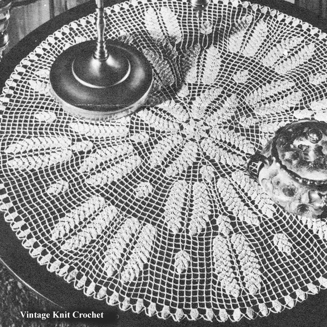 Crochet Centerpiece Doily Cloth Pattern in Wheat Motif measures 30 inches