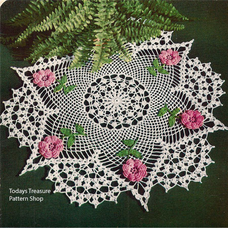 Crocheted Star Rose Motif Doily Pattern, Centerpiece