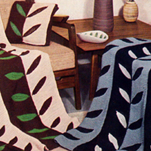 Knitted Afghan Pattern, Striped Laurel Leaves is 48 x 70