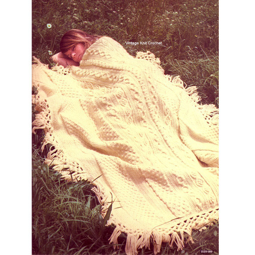 Knitted Cable Afghan Pattern, Aran Irish Fisherman Design