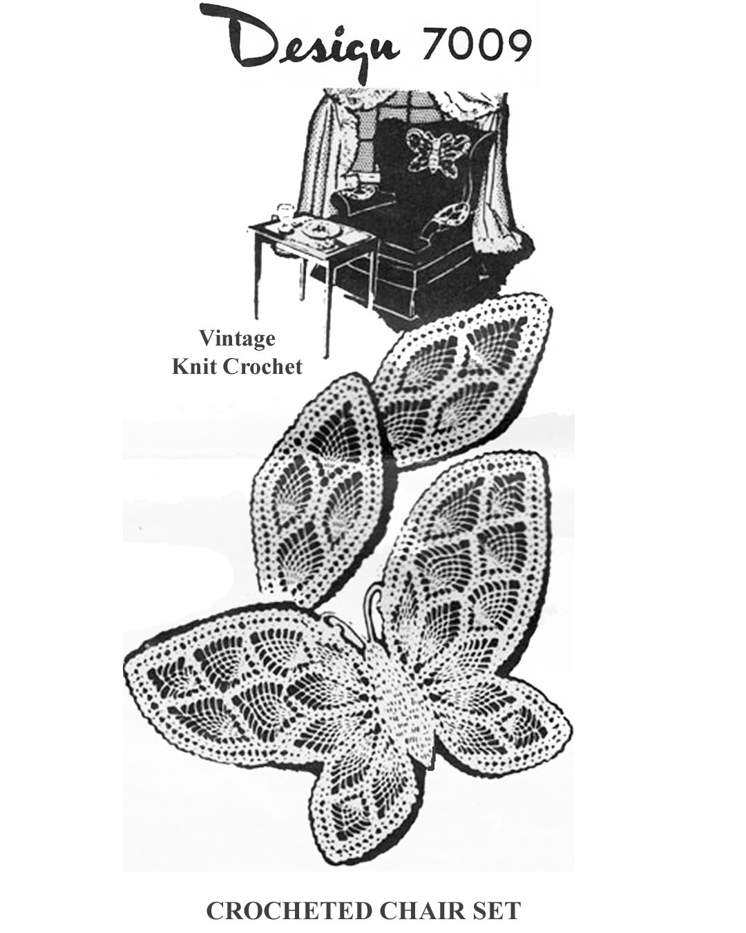 Vintage crochet butterfly pattern, chair set in pineapple stitch Design 771