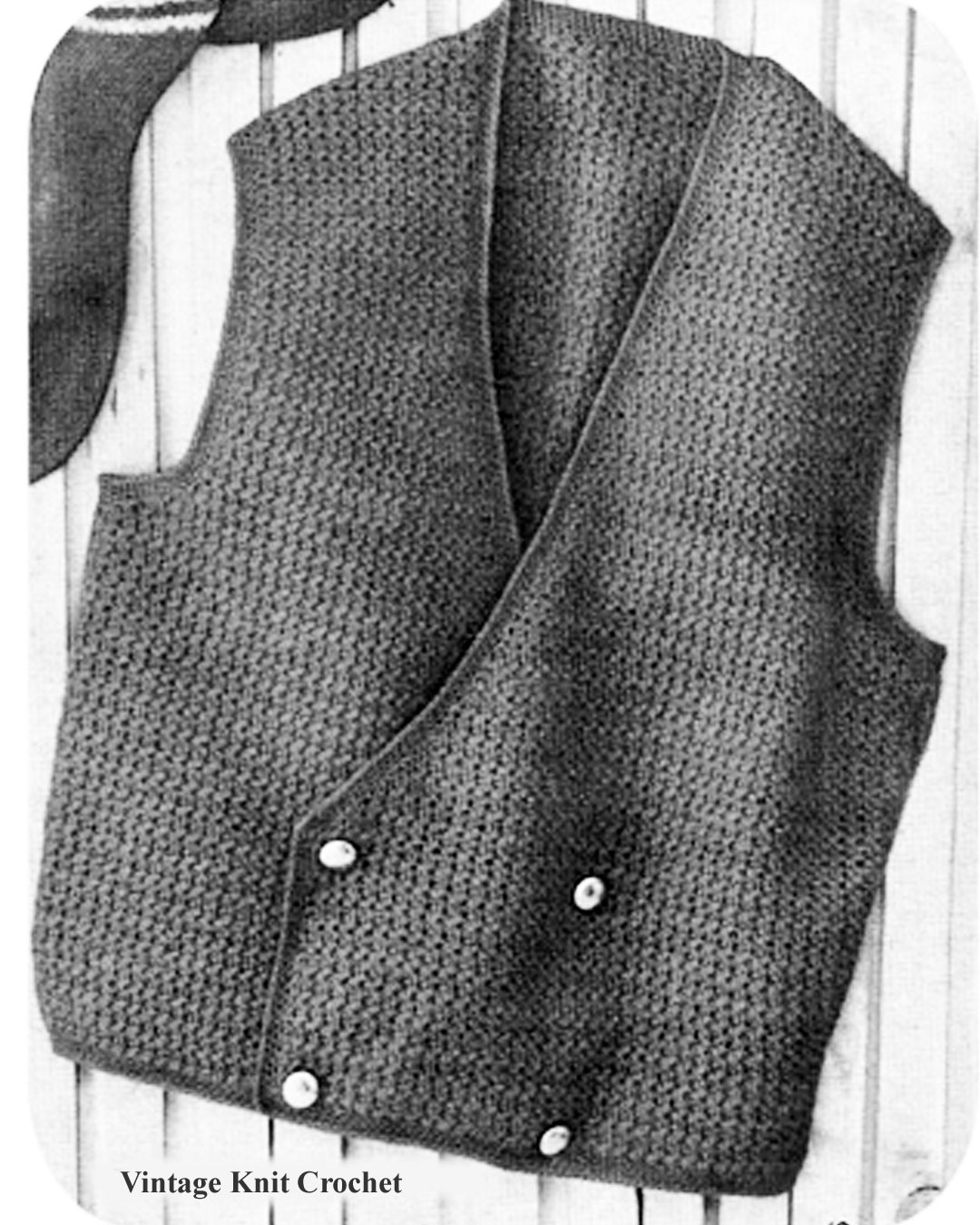 Mens Crocheted Double Breasted Vest Pattern, Vintage 1964