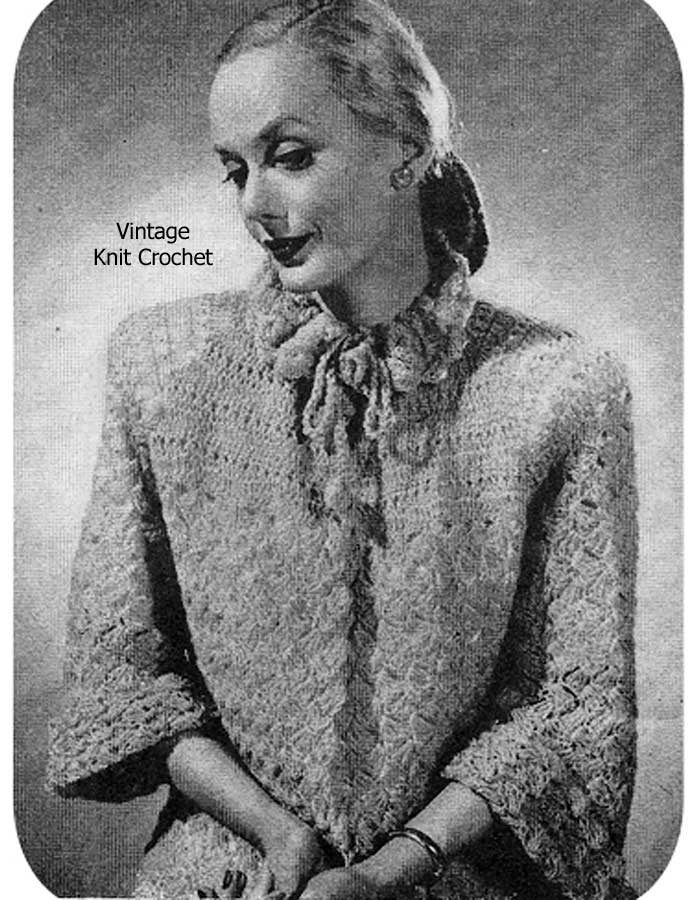 Short Bed Jacket Pattern in Crocheted Lace