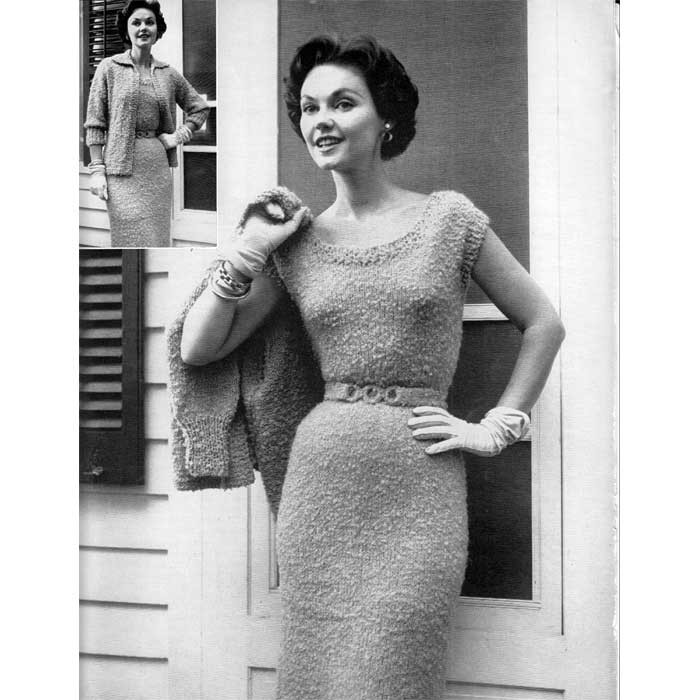 Knitted Scoop Neck Dress Pattern, Size 10-12-14-16