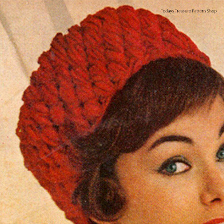Red Pillbox Hat Pattern Crocheted in Puff Stitch