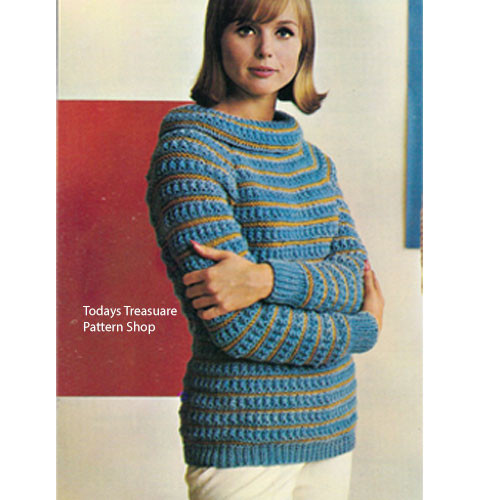 Raised Striped Knit Sweater Pattern Cowl Collar