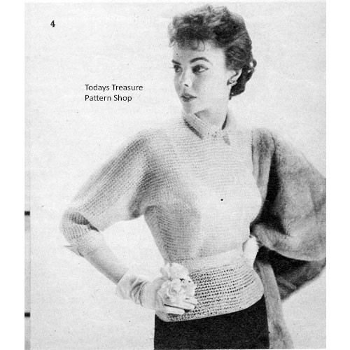 Crochet Lace Mesh Blouse Pattern, Vintage 1947