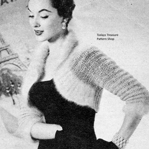 Angora Trimmed Shrug Knitting Pattern Medium - Vintage Knit Crochet ...