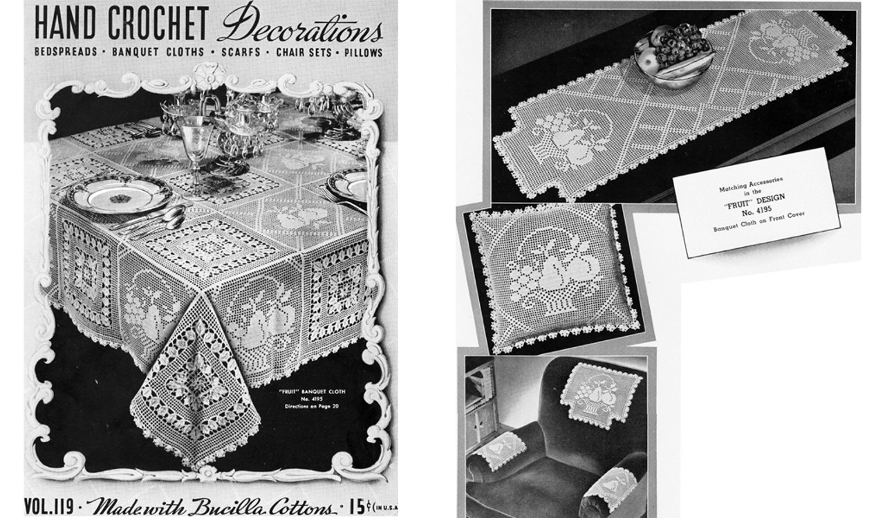 Filet Crochet Tablecloth Pattern In Fruit Motif Blocks