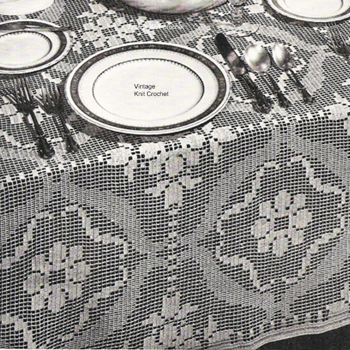 Filet Crochet Tablecloth Pattern, Flower Blocks