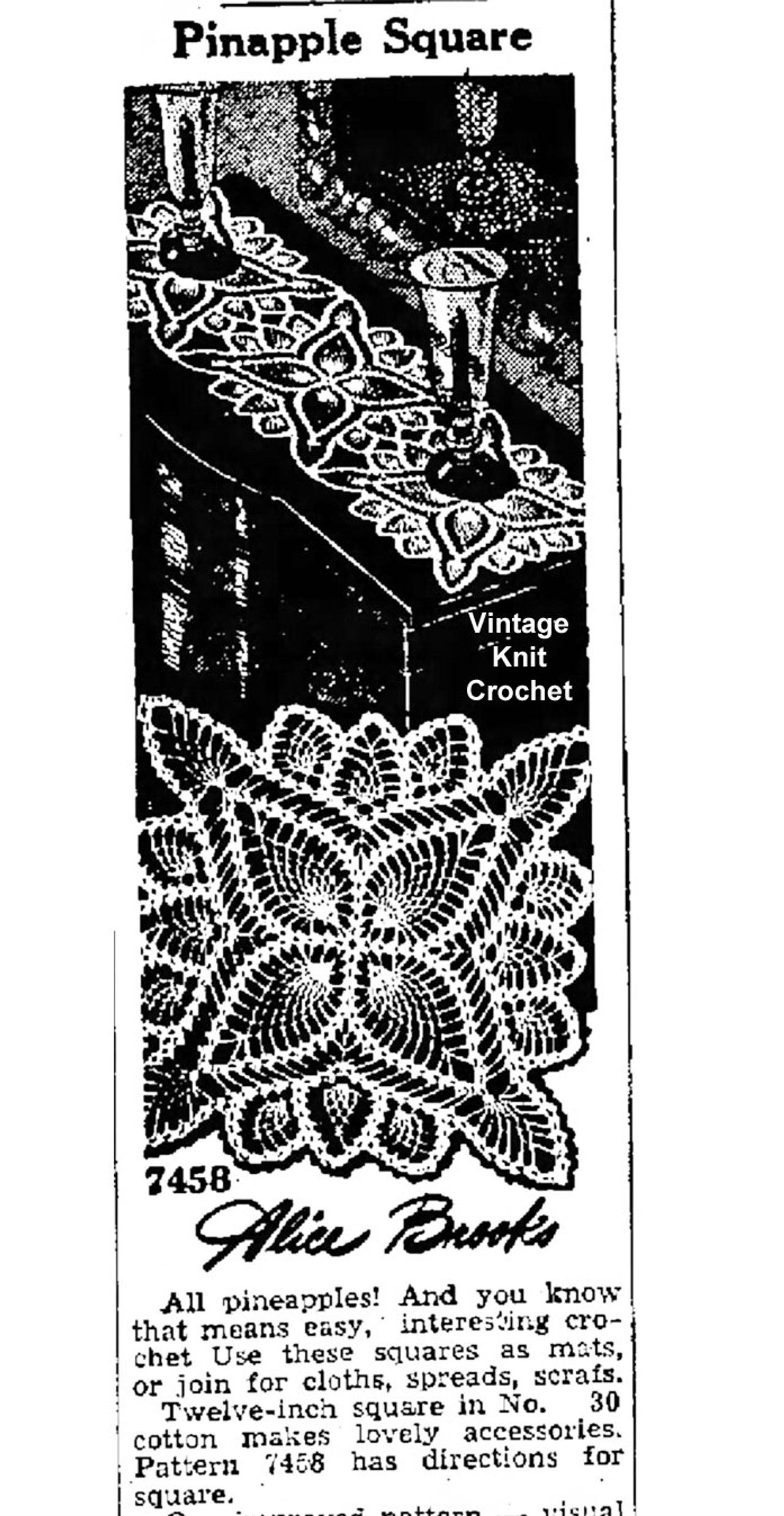 Crochet Pineapple Square Pattern Tablecloth Bedspread Runner Design 7458
