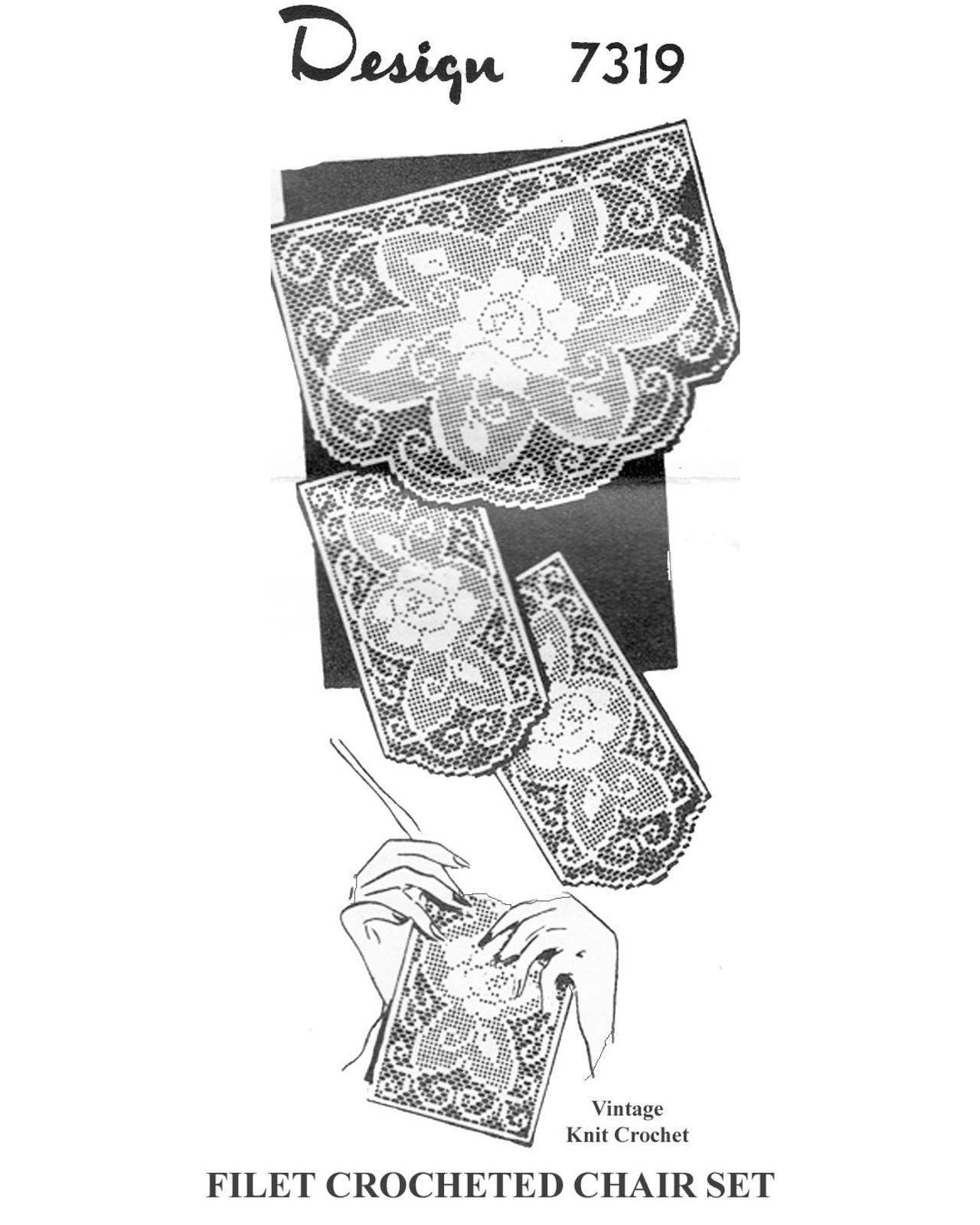 Filet Crochet Rose Doily Pattern Chair Set Alice Brooks 7319