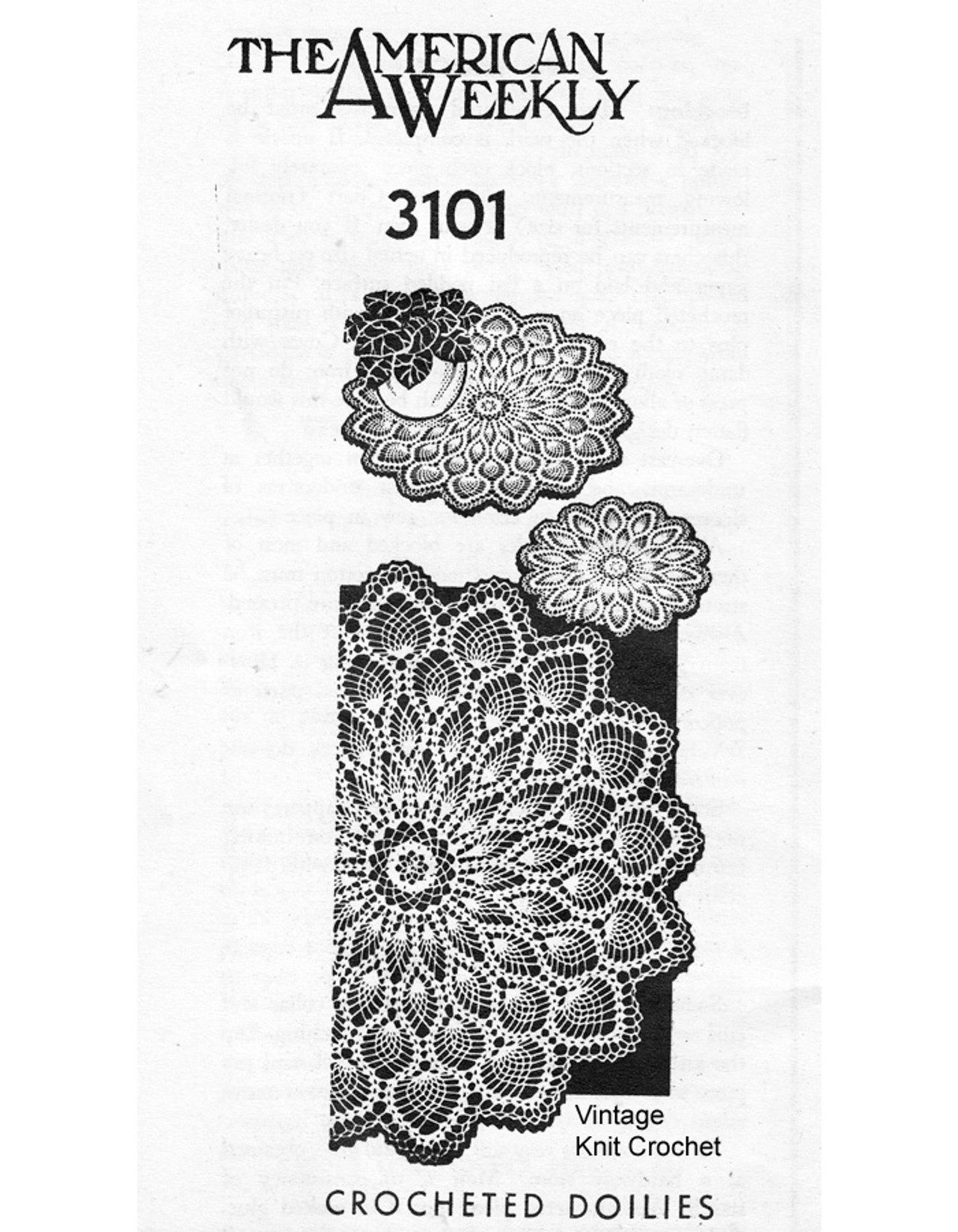 Small Large Crochet Pineapple Doilies Pattern Mail Order 3101