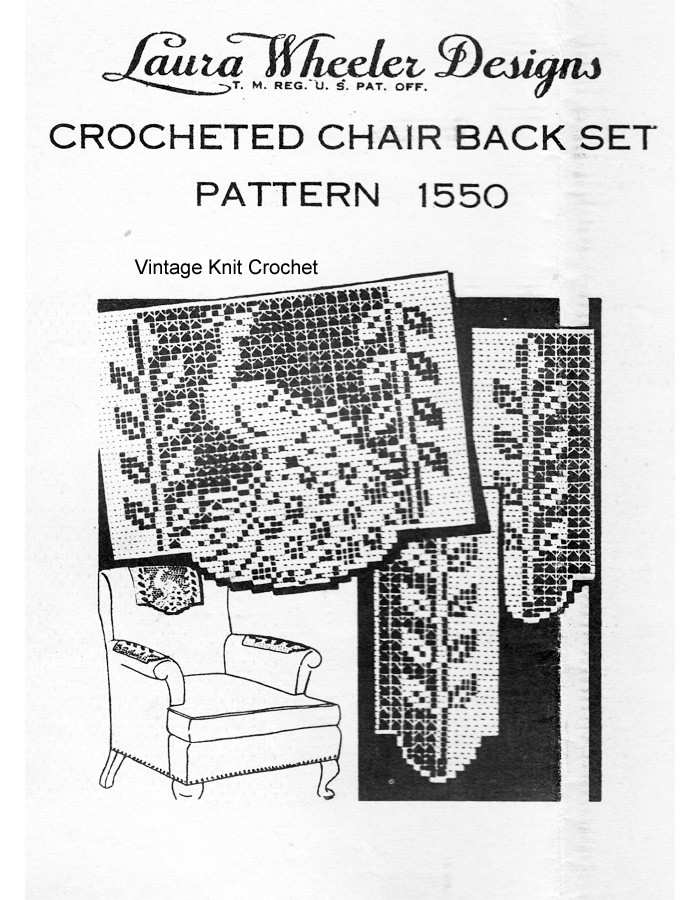 Peacock Filet Crochet Pattern, Chair Set, Laura Wheeler 1550 Mail Order