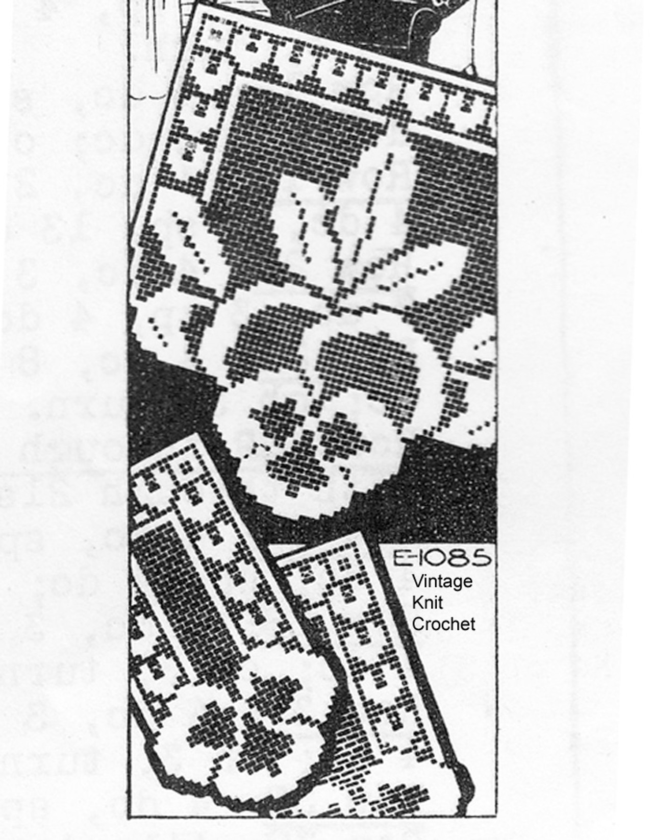 Vintage Filet Crochet Pansy Pattern Chair Set Mail Order E 1085