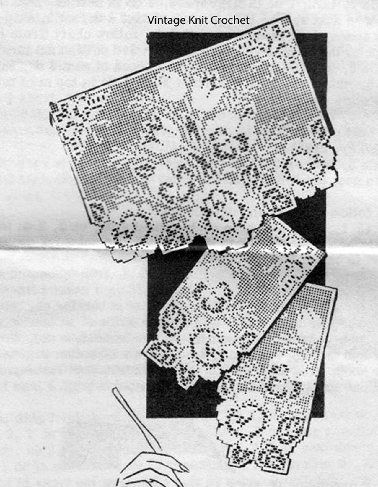 Filet Crochet Chair Set Rose Pansy Tulip Motif Mail Order Design 7169