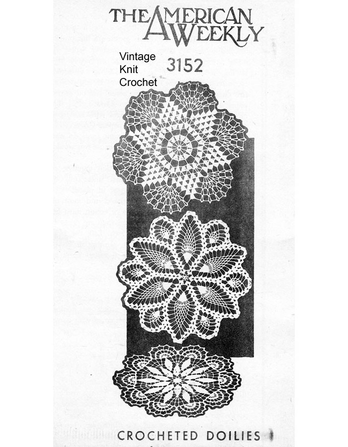 Crocheted Star Shell Pineapple Flower Doily Pattern American Weekly 3152