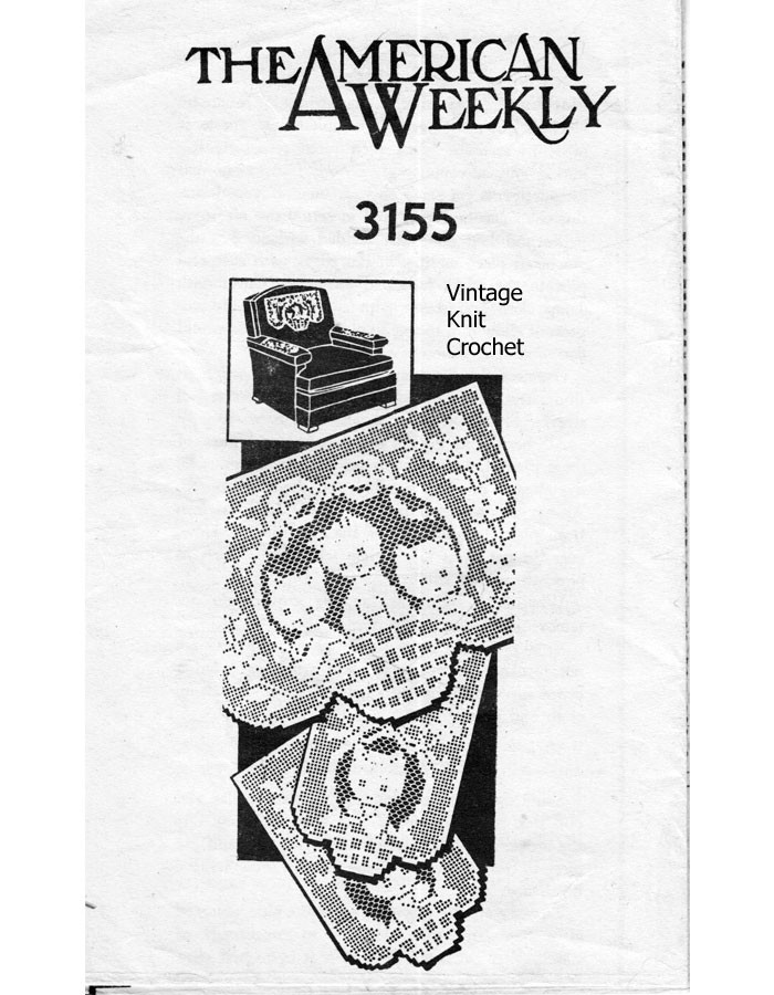Filet Crocheted Dove Roses Chair Set Pattern No 6228