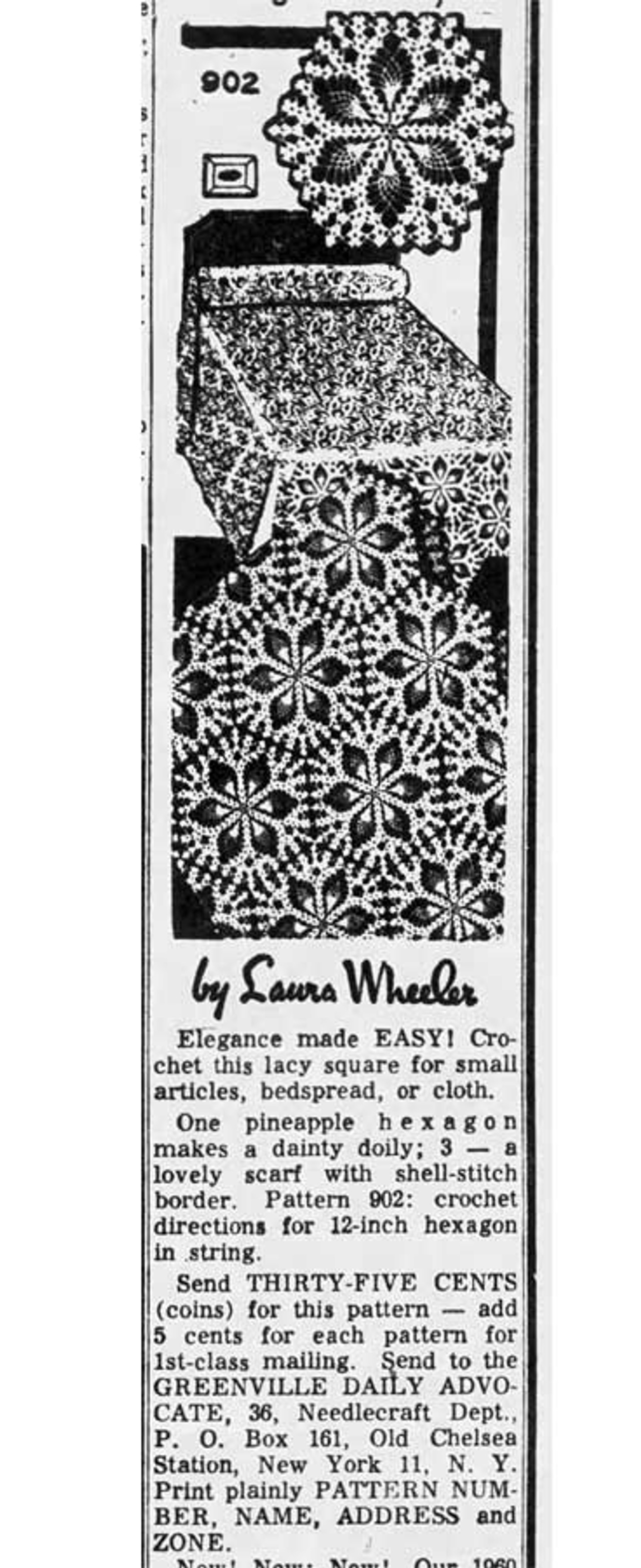 Crochet Hexagon Medallion Pattern Pineapple Design 902 Mail Order