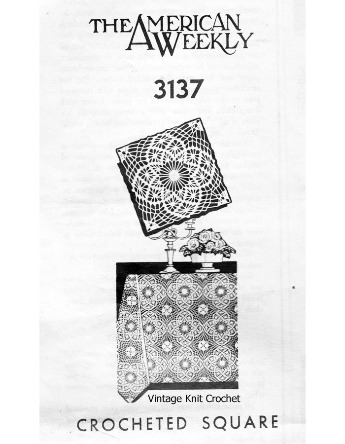 Filet Crochet Square Pattern, Flower Motif, Mail Order 3069