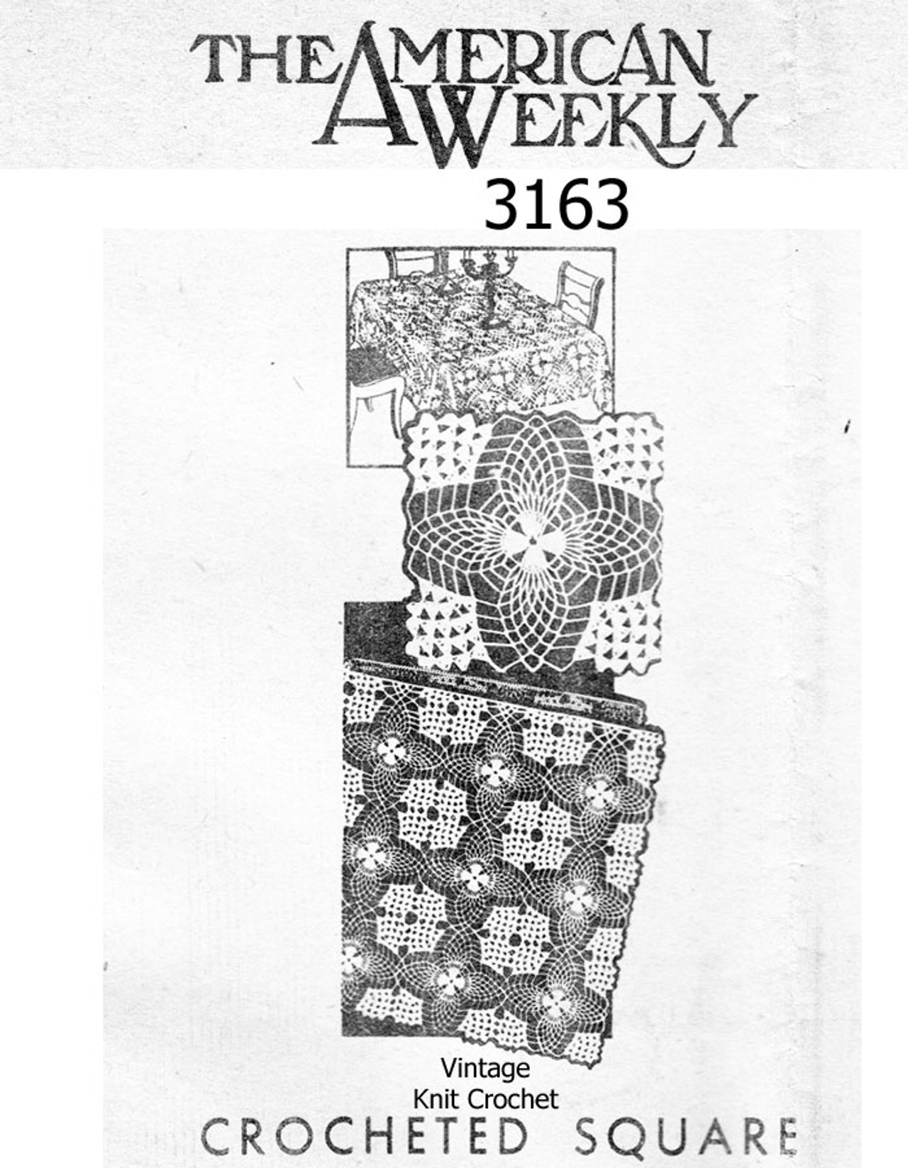 Filet Crochet Square Pattern Flower Motif Mail Order 3069