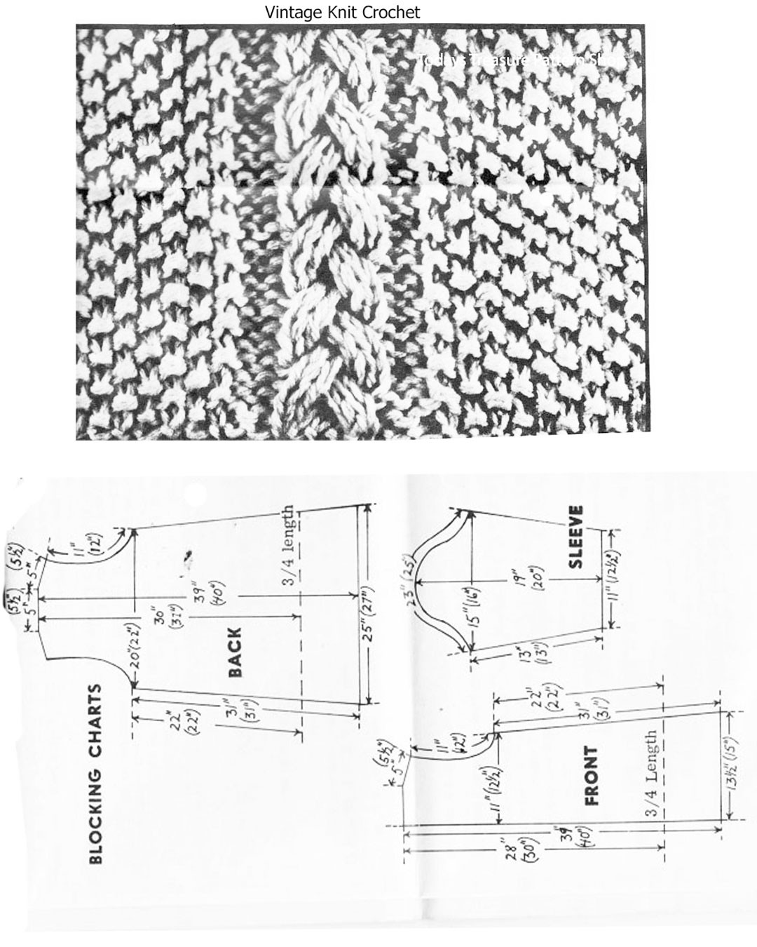 Vintage Knitted Coat Pattern, large cables