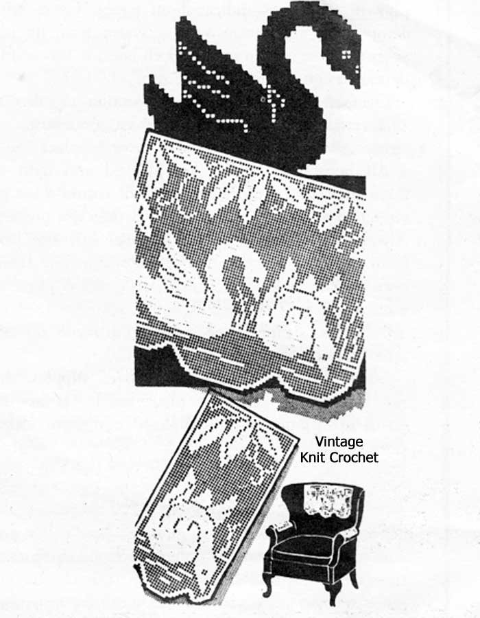 Filet Swan Crochet Chair Set Pattern, Design 7231, Alice Brooks
